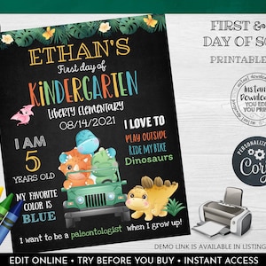 Editable First Day of School Sign Printable Back to School Dinosaur ...