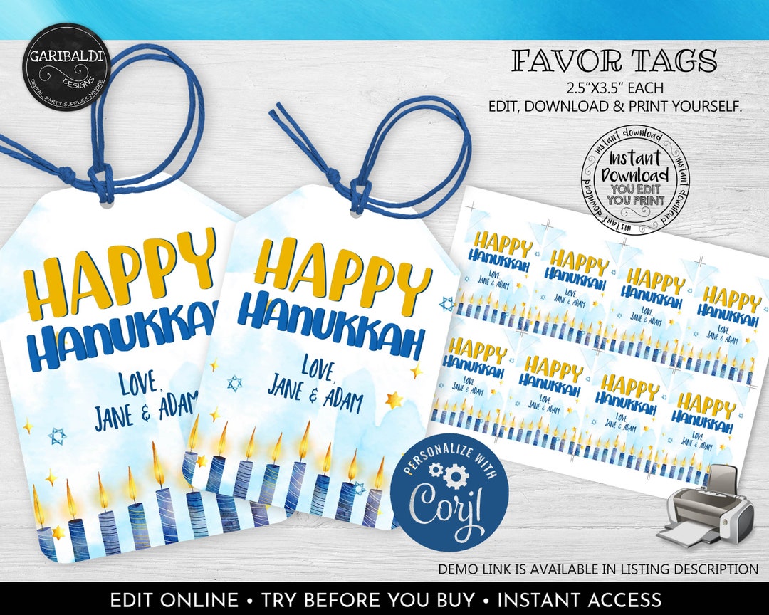 Editable Hanukkah Favor Tags Hanukkah Gift Tags Hanukkah Party Tags ...