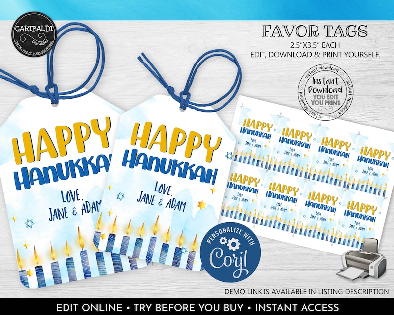 Editable Hanukkah Favor Tags Hanukkah Gift Tags Hanukkah Party | Etsy