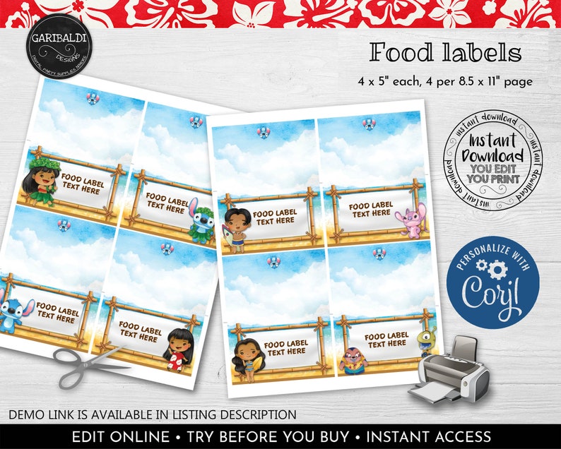 Editable Hawaiian Food Labels Instant Download Food Tags Printable ...