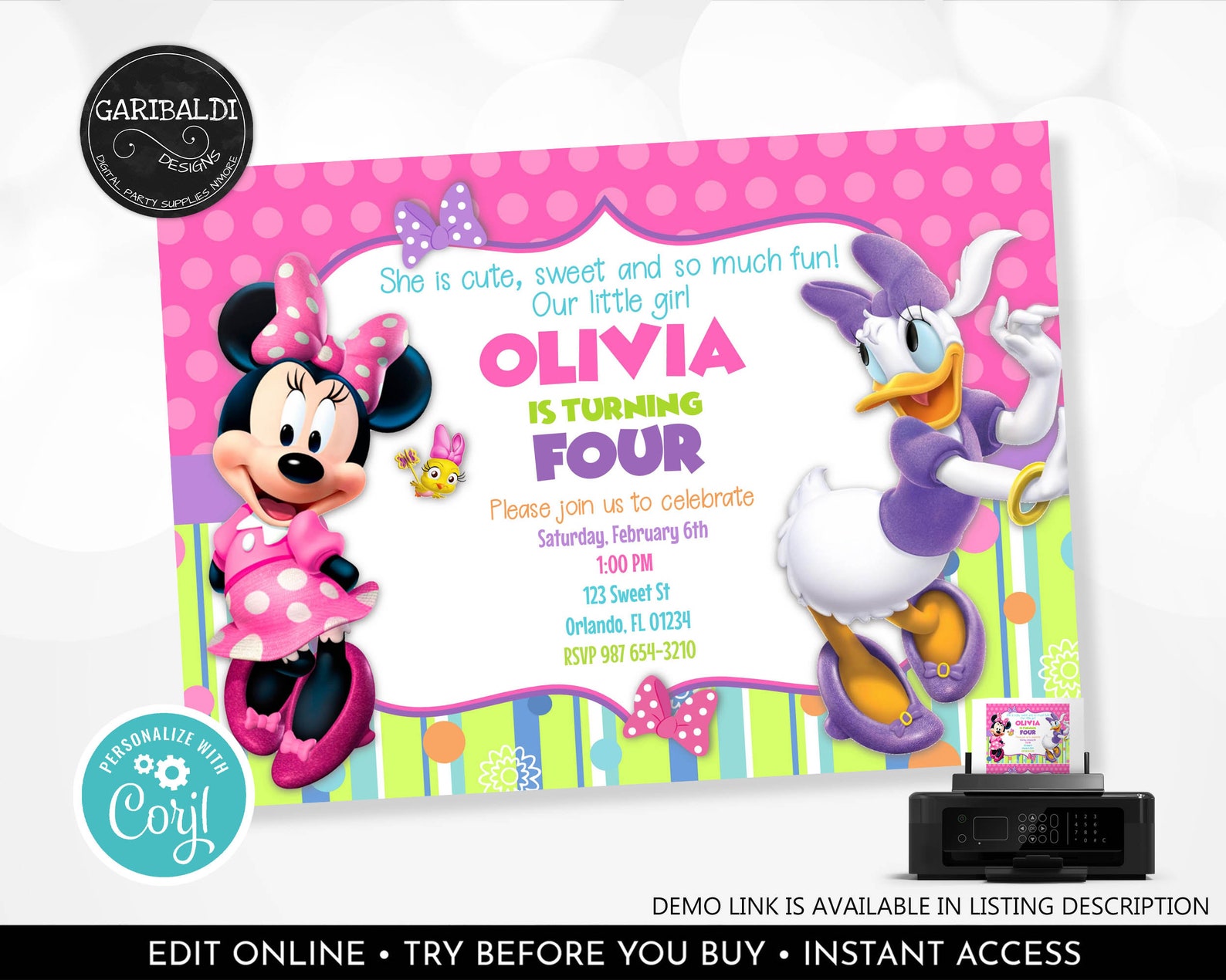 Editable Minnie's Bow-tique Invitation Printable Minnie Birthday Party ...