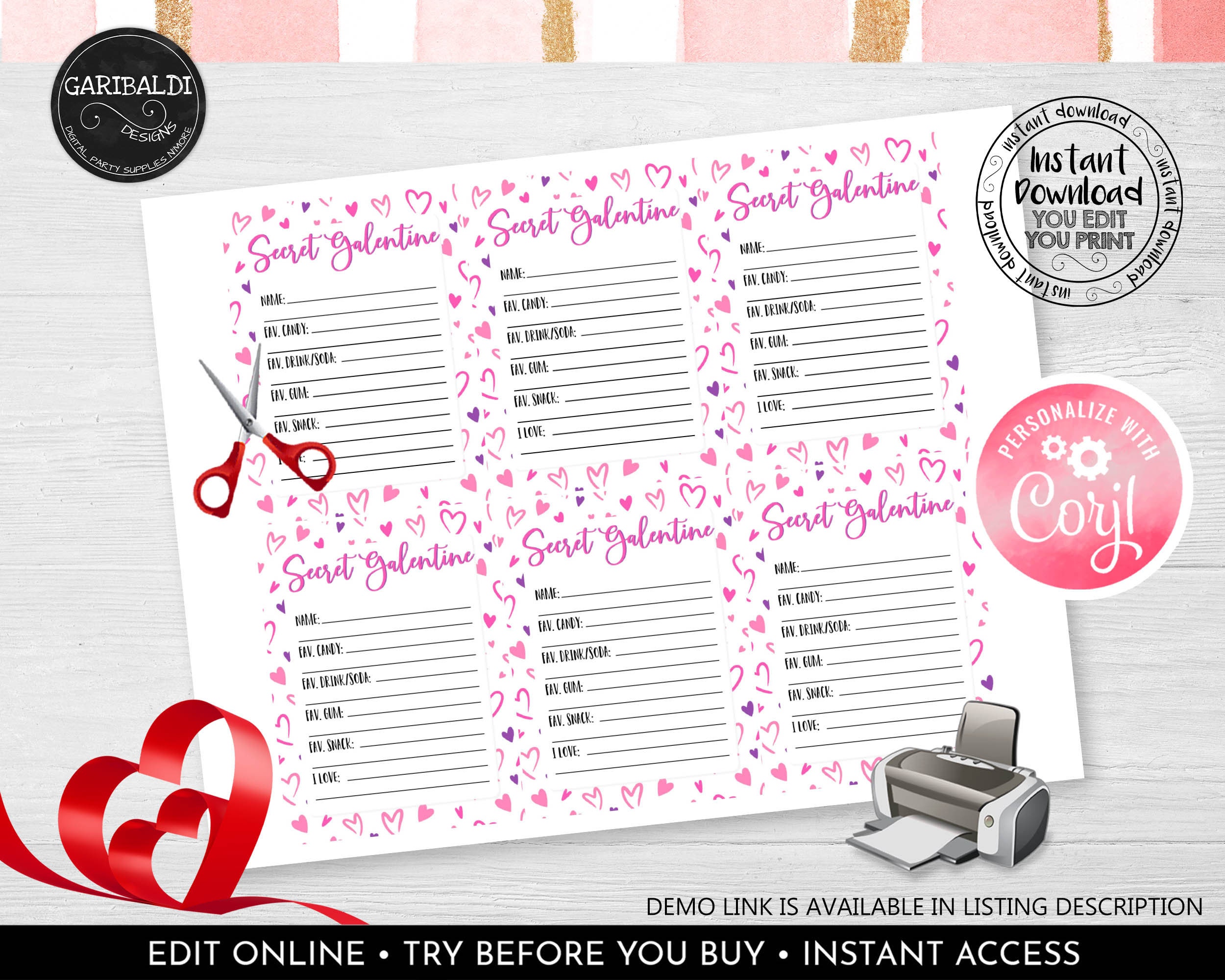 Editable Secret Valentine's Day Questionnaire, Secret Galentine's ...