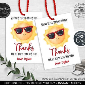 Editable School is Out Summer is Here End of Year Favor Tag Teacher ...