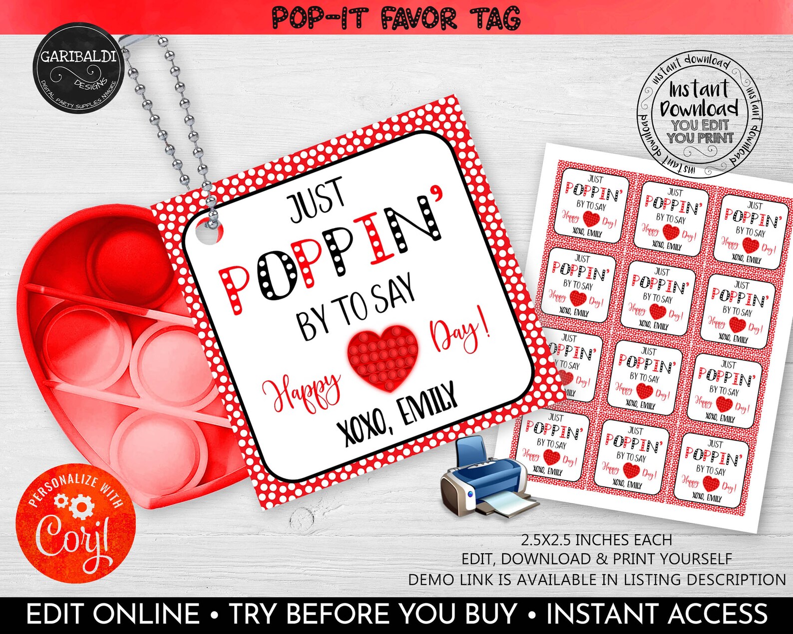 Editable Valentine's Pop It Fidget Gift Tags Valentines | Etsy