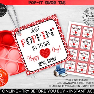 Editable Valentine's Pop It Fidget Gift Tags Valentines - Etsy