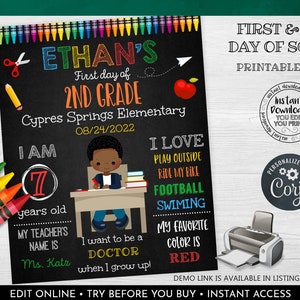 Editable First Day School Sign Back to School Photo Prop Board Instant ...