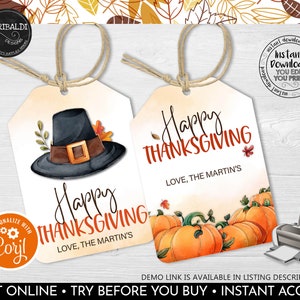 Editable Thanksgiving Favor Tags, Happy Thanksgiving Gift Tags ...