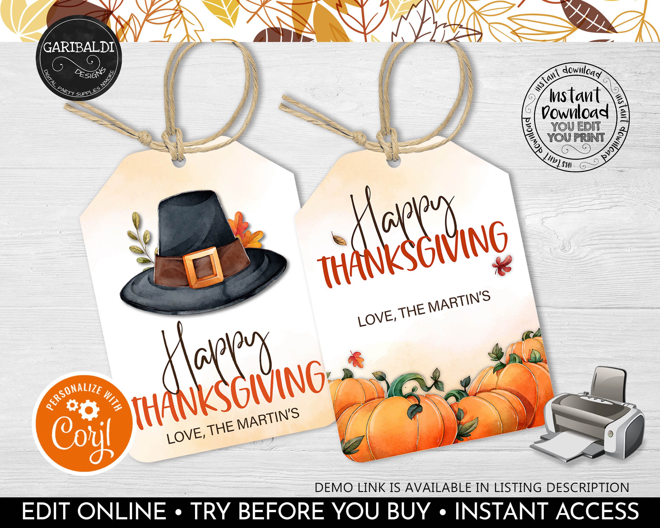 Editable Thanksgiving Favor Tags, Happy Thanksgiving Gift Tags ...