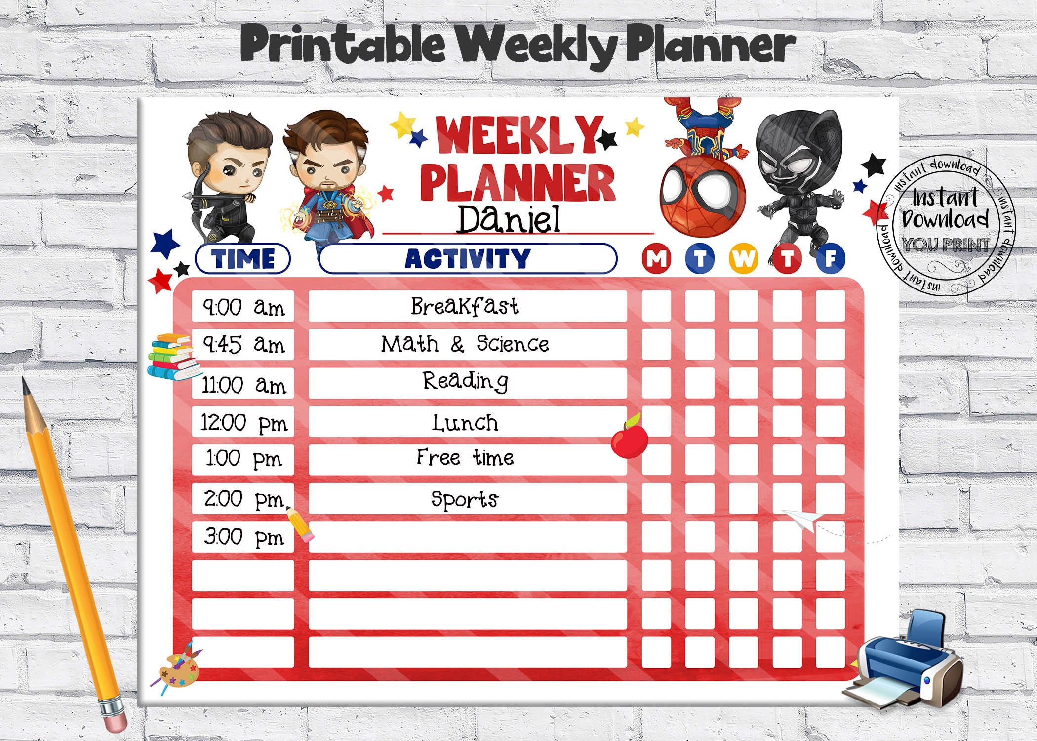 Printable Superhero Homeschool Planner, Superhero Schedule Chart, Daily ...