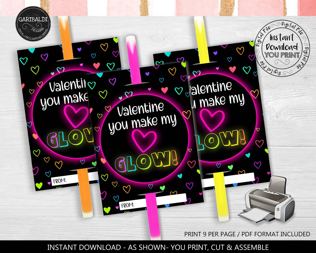 Glow Stick Valentine's Day Card You Make My Heart Glow Stick Card ...