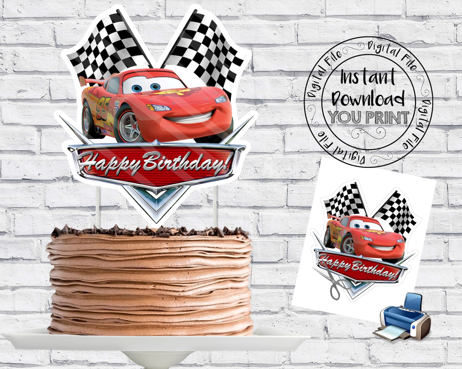 Cars Cake Topper Disney Cars Printable Cake topper Lighting | Etsy