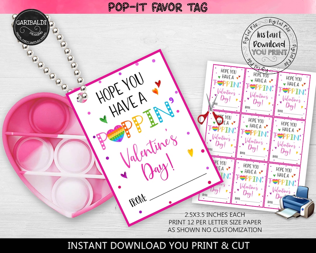 Hope You Have a Poppin' Valentines Day Tag Printable Pop Bubble Fidget ...