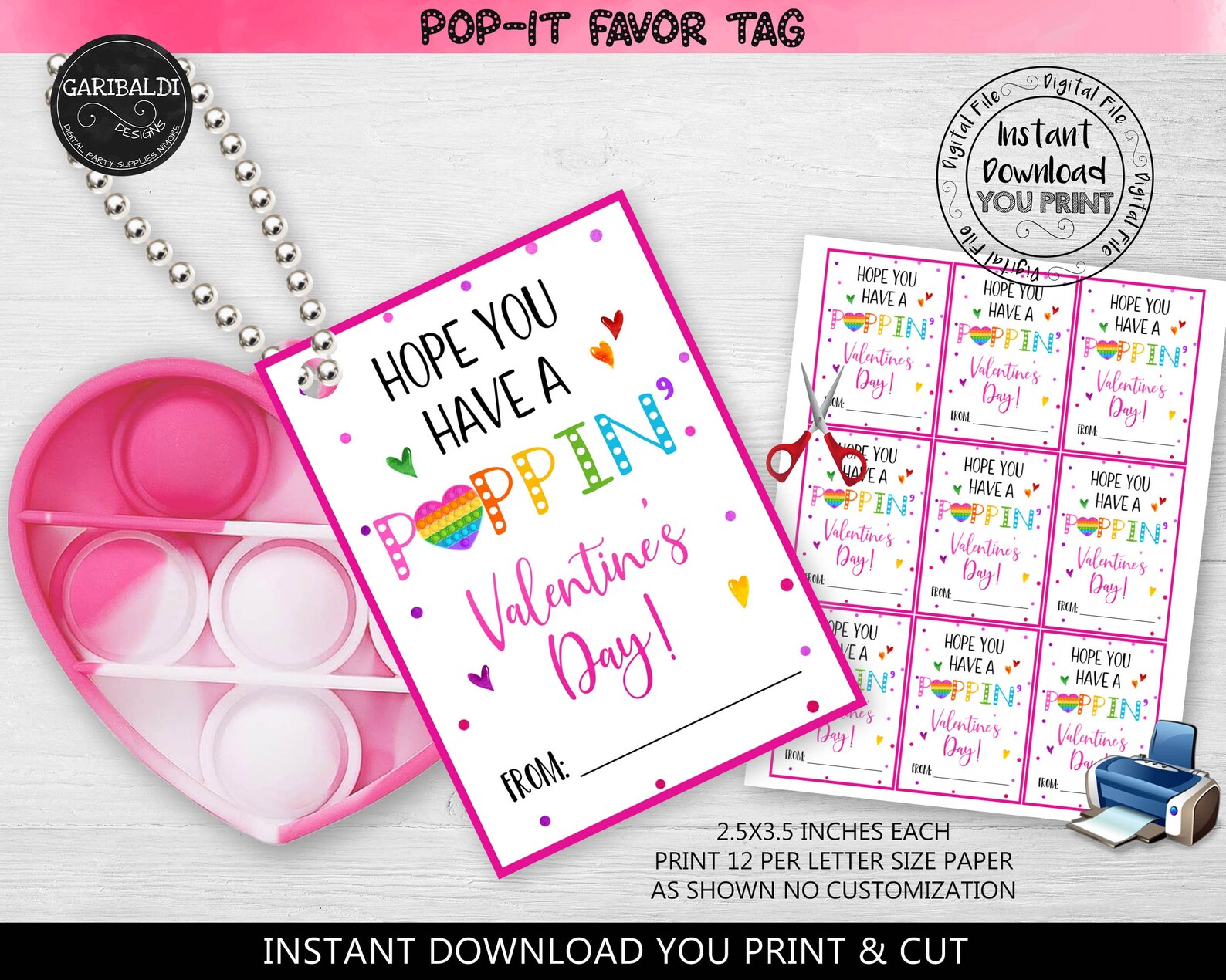 Hope You Have a Poppin' Valentines Day Tag Printable Pop Bubble Fidget ...
