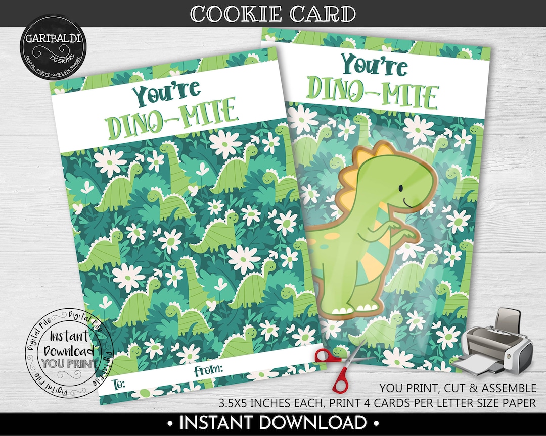 Your're Dino-mite Cookie Card Instant Download 3.5"x5" Dino Cookie Card ...