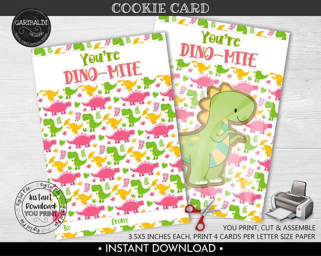 Your're Dino-mite Cookie Card Instant Download 3.5"x5" Dino Cookie Card ...