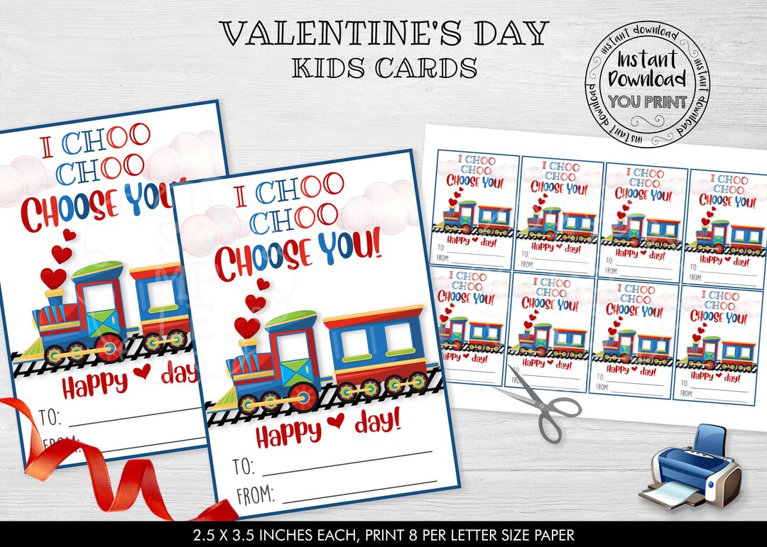 Train Valentine's Day Card, Instant Download Train Gift Tag, Valentine ...