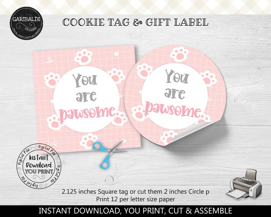 You Are Pawsome Favor Tag, Instant Download Valentine's Day Label ...