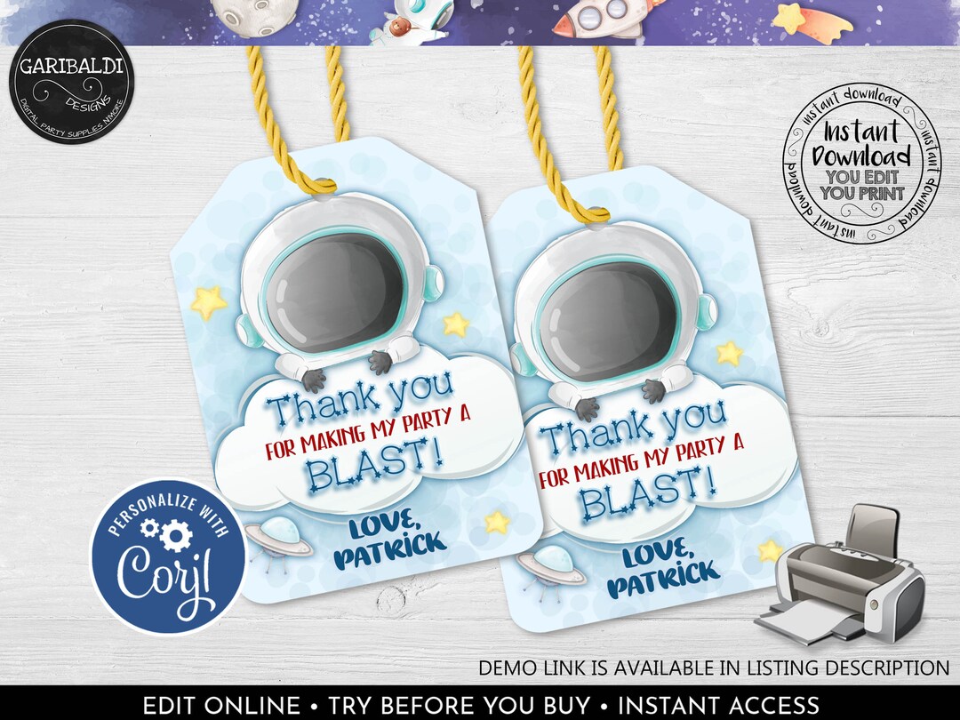 Editable Outer Space Favor Tags Astronaut Baby Thank You Tag Printable ...