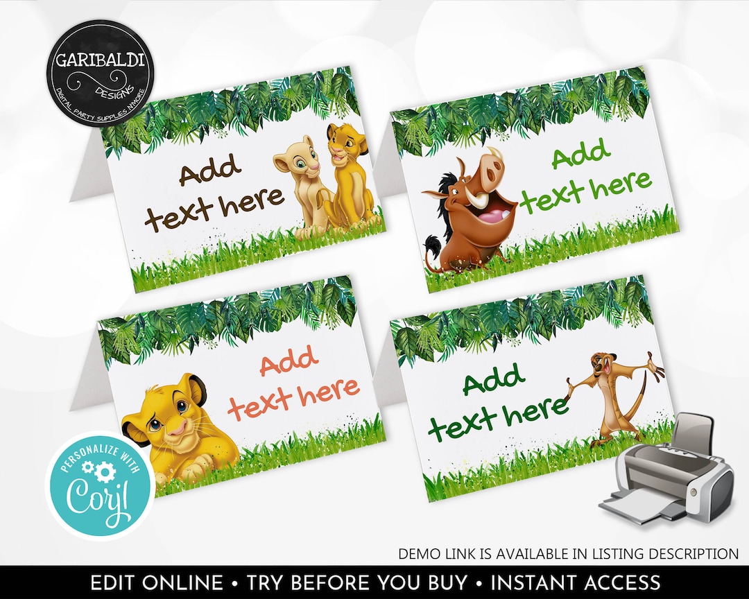Editable Lion King Food Labels Baby Lion Buffet Tent Cards Printable ...