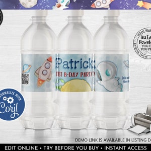 Editable Outer Space Water Bottle Labels Template Galaxy Party Decor ...