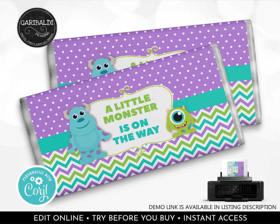 Editable Candy Bar Wrapper Monsters Chocolate Bar Wrapper Monster Baby ...