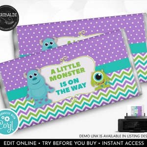 Editable Candy Bar Wrapper Monsters Chocolate Bar Wrapper Monster Baby ...