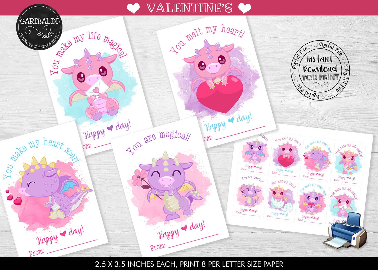 Printable Dragons Valentine Cards Kids Valentine Cards School Valentine ...