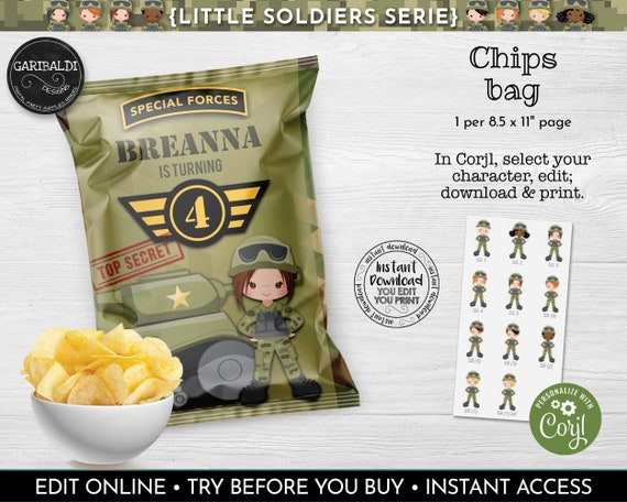 Editable Army Chip Bag Wrapper Solider Chip Bag Template - Etsy