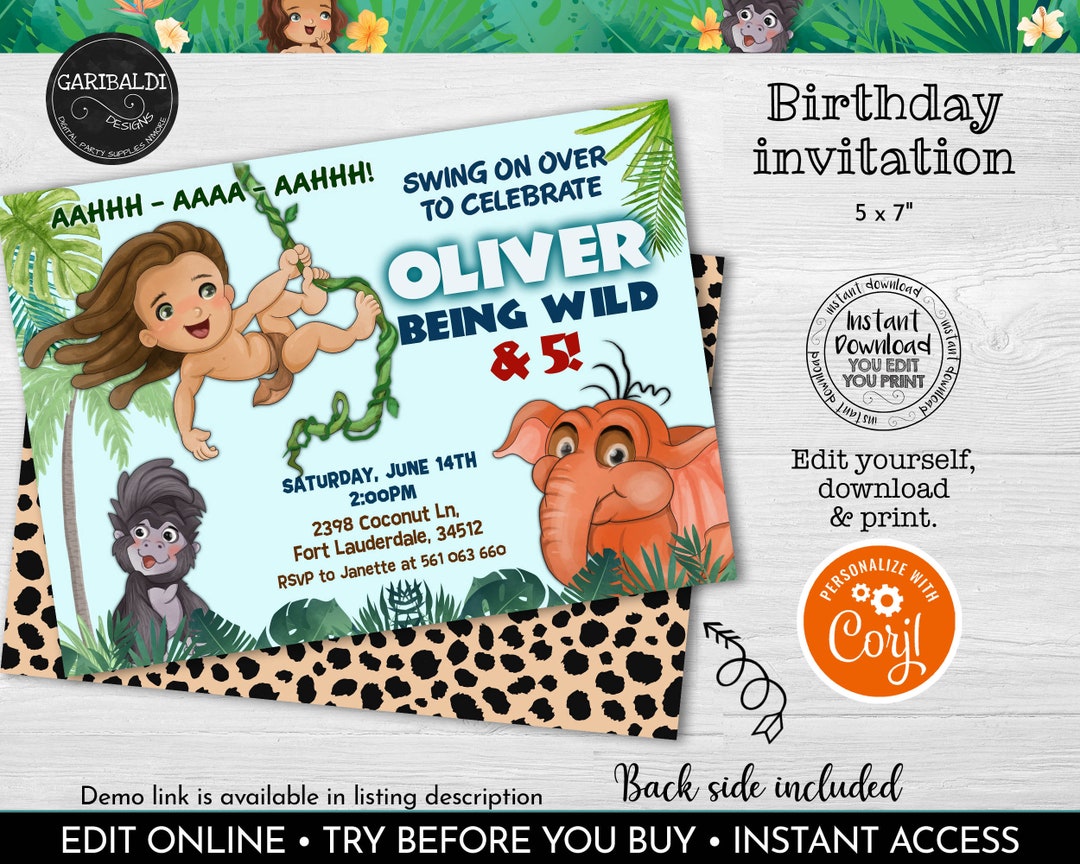 Editable Jungle Invitation, Printable Wild One Birthday Party ...