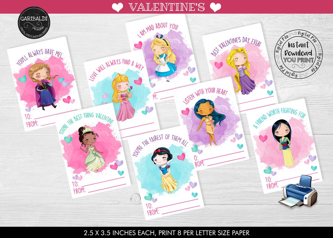 Printable Princess Valentine Cards Kids Valentine Cards School ...