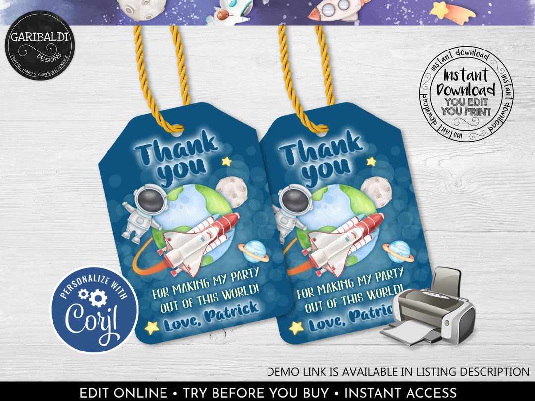Editable Outer Space Favor Tags Astronaut Thank You Tags Printable ...