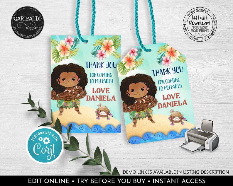 Editable Moana Favor Tags Printable Maui Tags Instant Download Gift ...