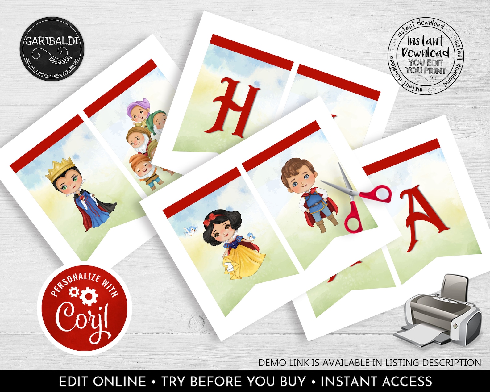 Editable Snow White Pennant Banner Printable Snow White Banner - Etsy