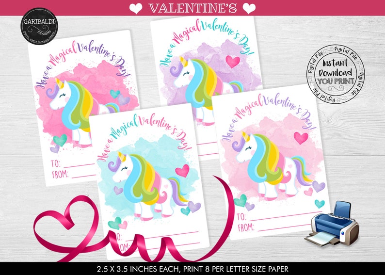Printable Unicorn Valentine Cards Kids Valentine Cards - Etsy