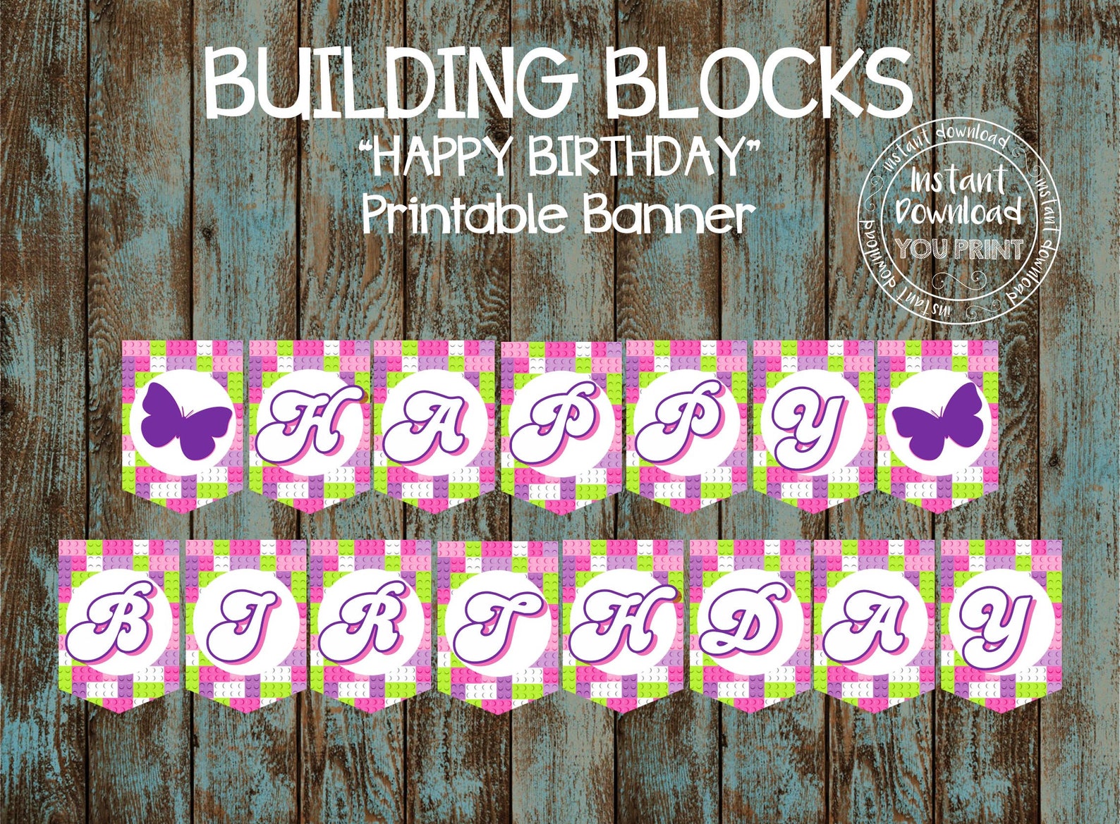 Printable Building Blocks "happy Birthday" Pennant Banner Building ...
