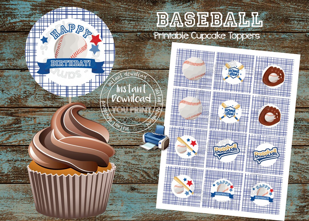 Printable Baseball Cupcake Toppers Baseball Cupcake Toppers - Etsy