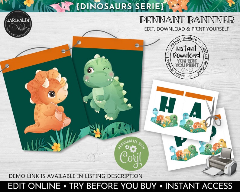 Editable Dinosaur Banner Printable T-rex Dinosaurs Banner Dinosaur ...