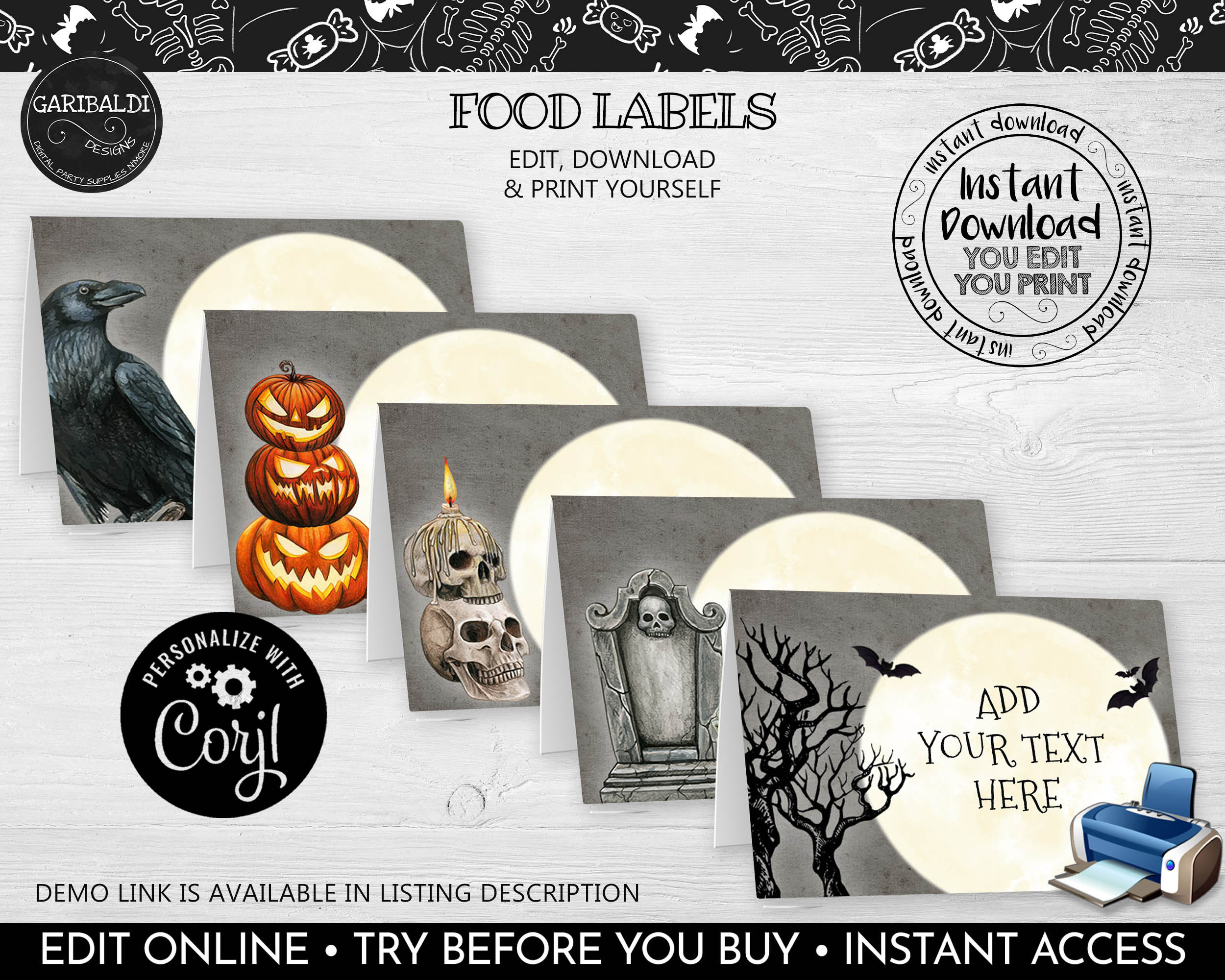Editable Halloween Food Labels Instant Download Halloween Place Cards ...