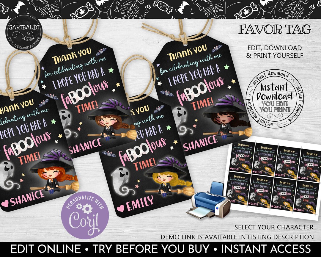 Editable Halloween Favor Tags Witch Birthday Thank You Tags Printable ...