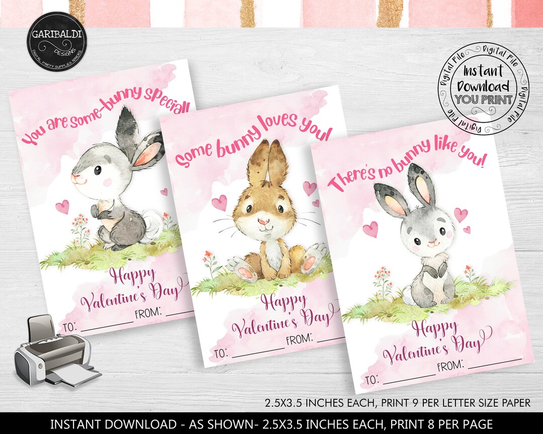 Bunny Valentine's Day Card Valentine's Day Bunny Favor Tag Valentine ...