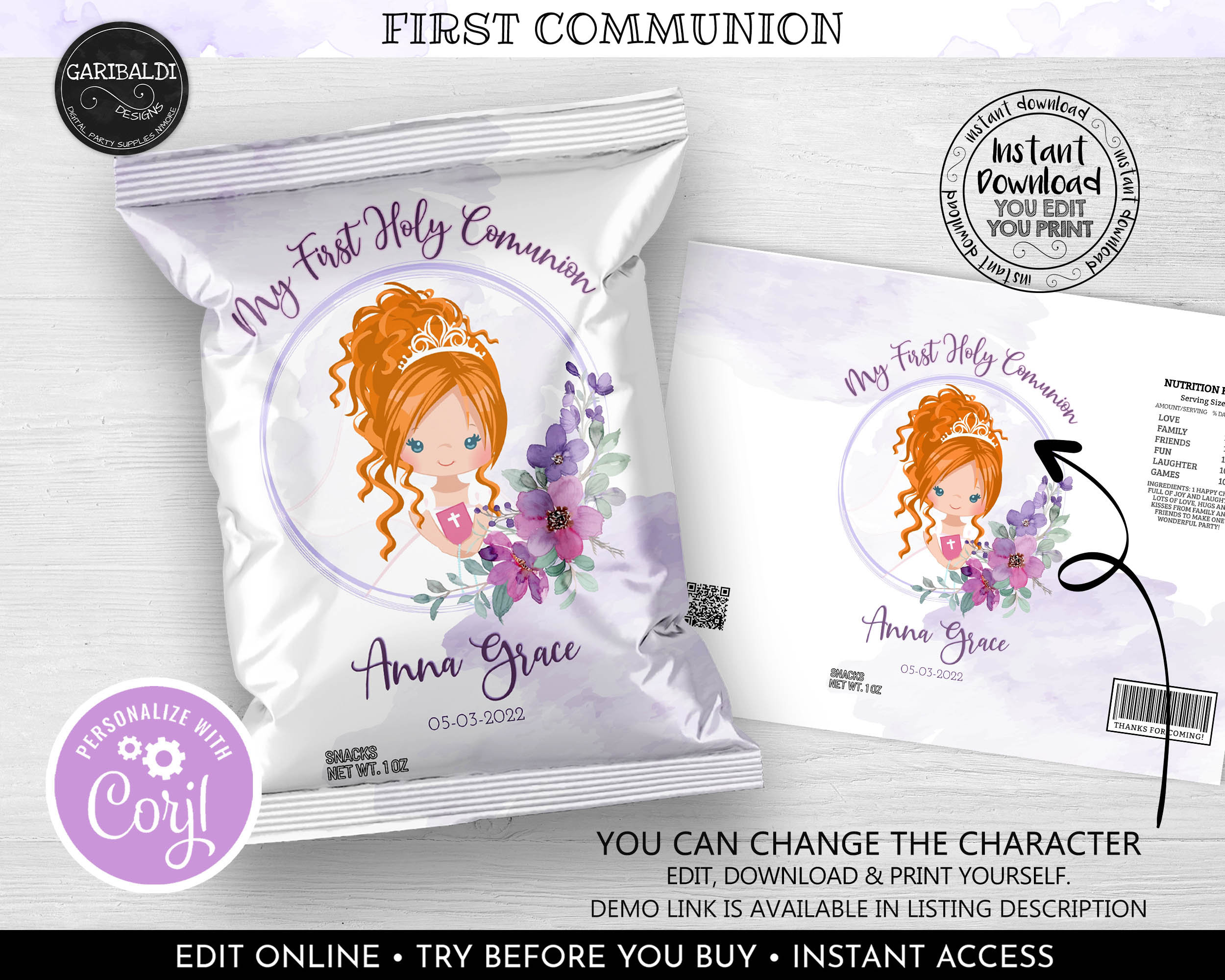 Editable First Communion Chip Bag Wrapper Printable First - Etsy