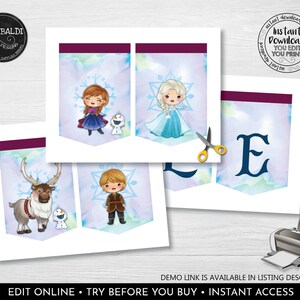 Editable Frozen Pennant Banner Printable Frozen Bunting Banner Snow ...