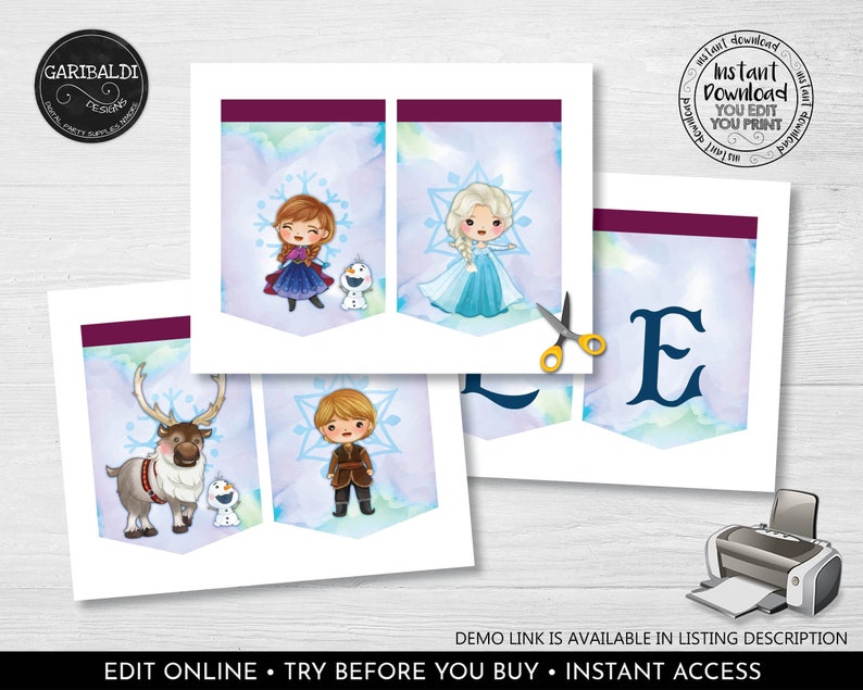 Editable Frozen Pennant Banner Printable Frozen Bunting Banner - Etsy
