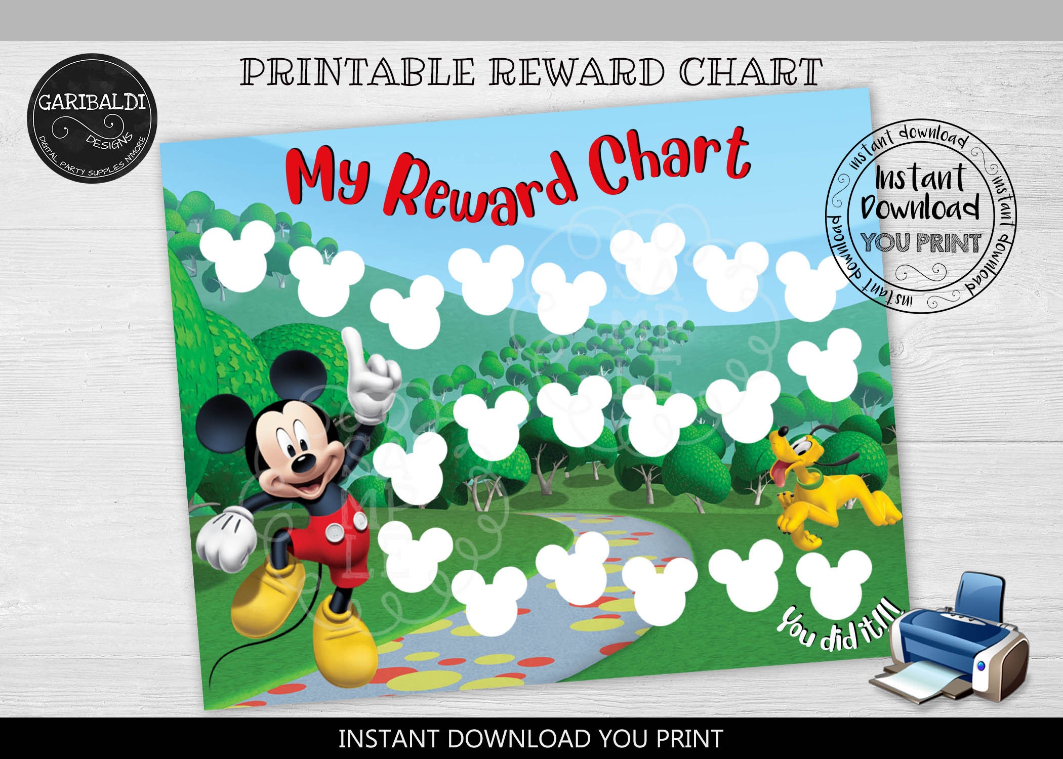 Instant Download Reward Chart Printable Mickey Potty Train Chart ...