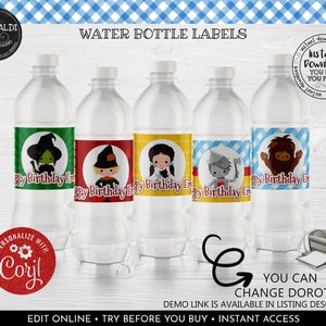 Editable Wizard of Oz Water Bottle Labels, Wizard of Oz Birthday Party ...