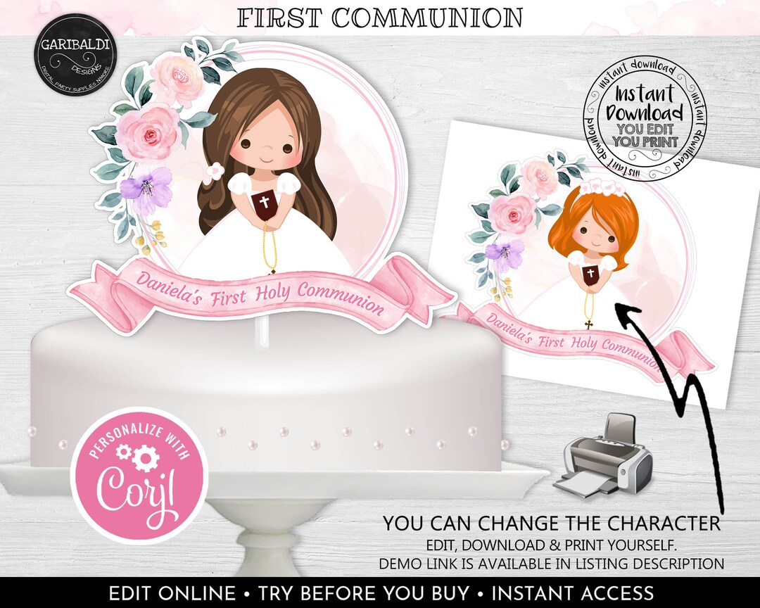 Editable First Communion Cake Topper, Printable First Communion Cake ...