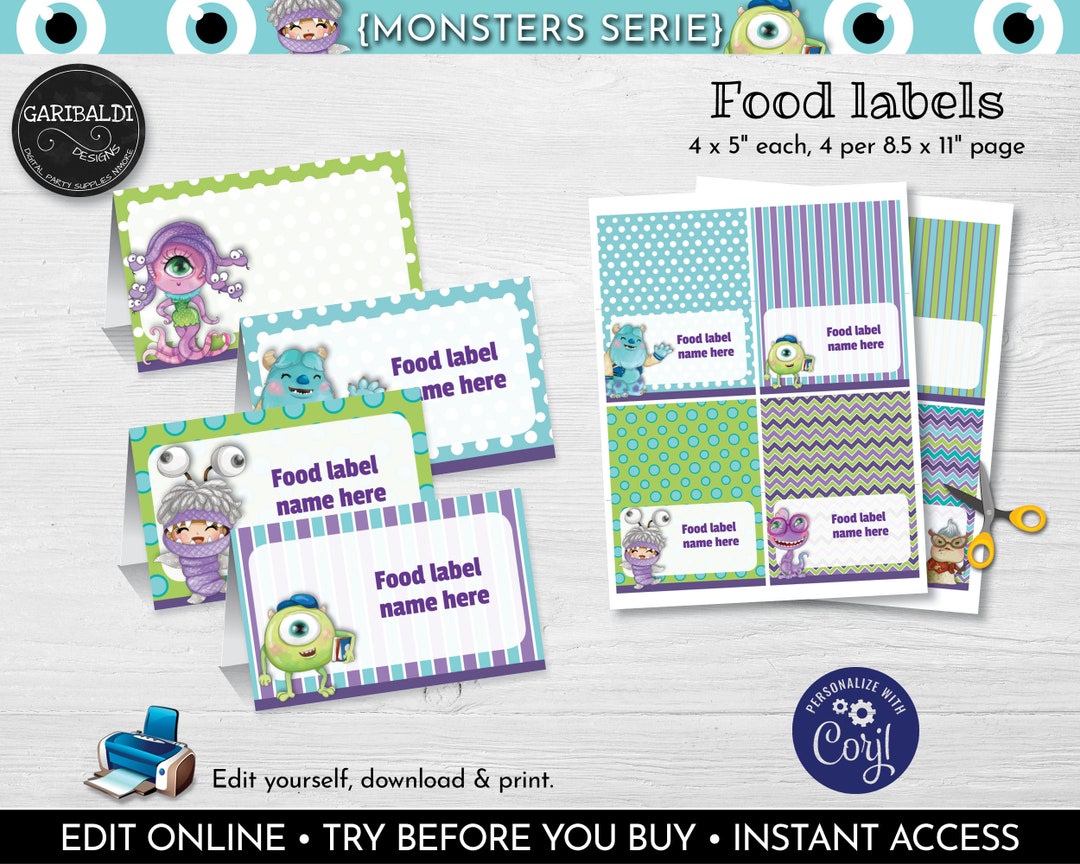 Editable Monsters Food Labels Instant Download Printable Monsters Food ...