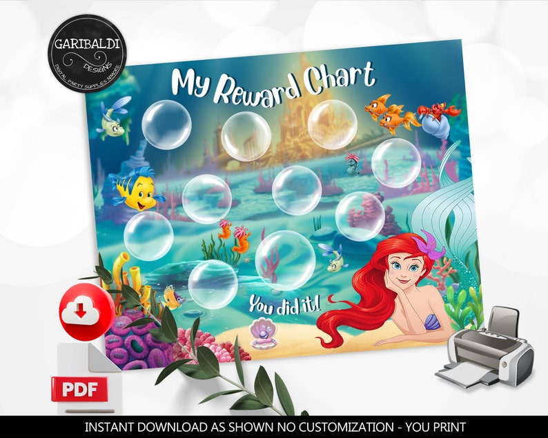 Instant Download Reward Chart Printable Little Mermaid Chart Potty ...