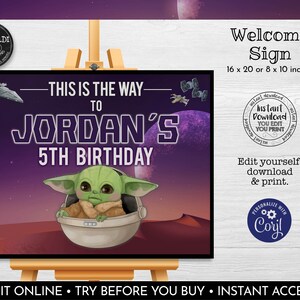 Editable Star Wars Welcome Sign, Instant Download Star Wars Mando Yoda ...