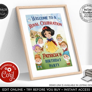 Editable Snow White Welcome Sign Snow White Birthday Party Sign ...